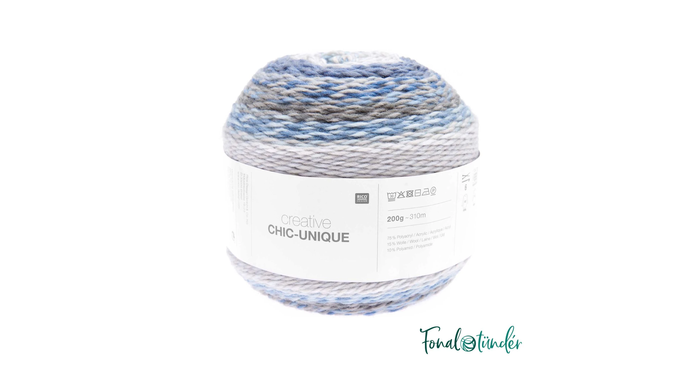 Rico Chic-Unique 017 Blue - vastag, 15% gyapjú, színátmenes fonal